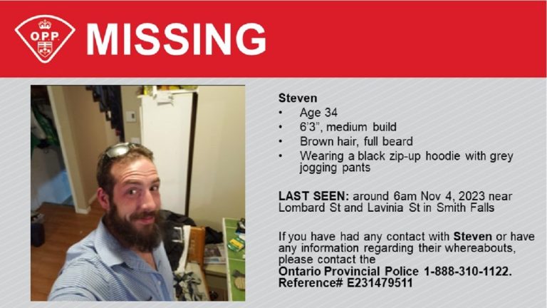 OPP seeking missing man last seen in Smiths Falls