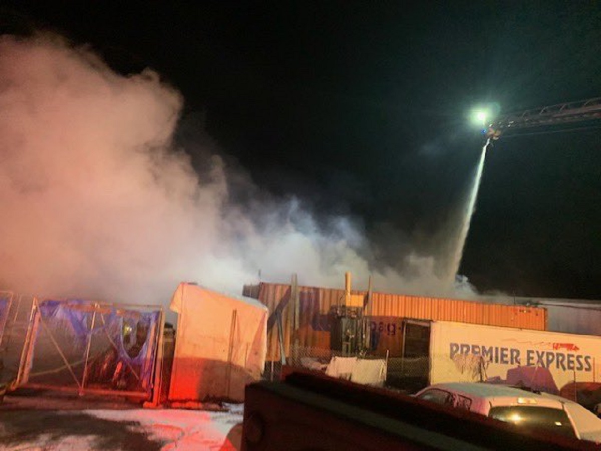 Shipping container catches on fire on Leitrim Road