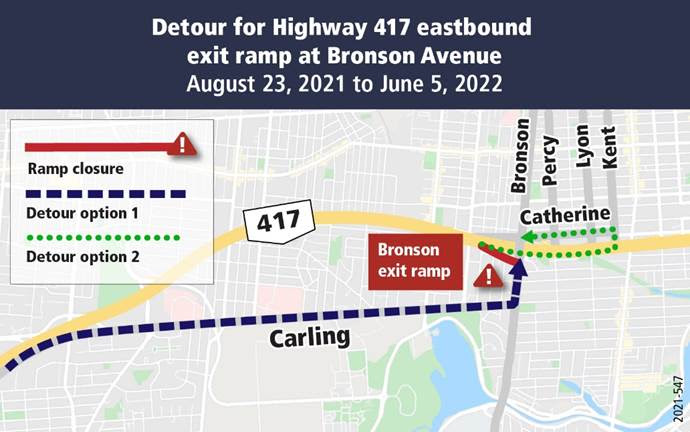 Highway 417 ramp closures to begin at Bronson Avenue, Lyon Street