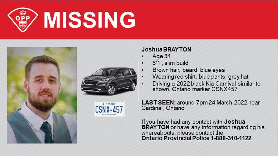 Grenville County OPP searching for missing man last seen in Cardinal