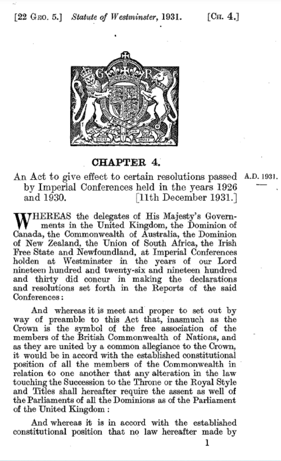 Remember This? The Statute of Westminster
